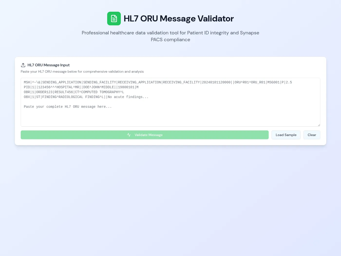 HL7 ORU Message Validator and Patient ID Integrity Tool