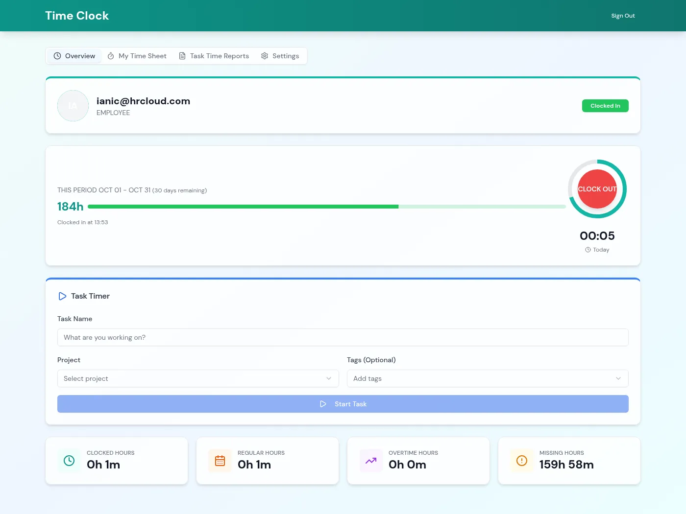 HR Cloud Integrated Task Timer and Productivity Reports