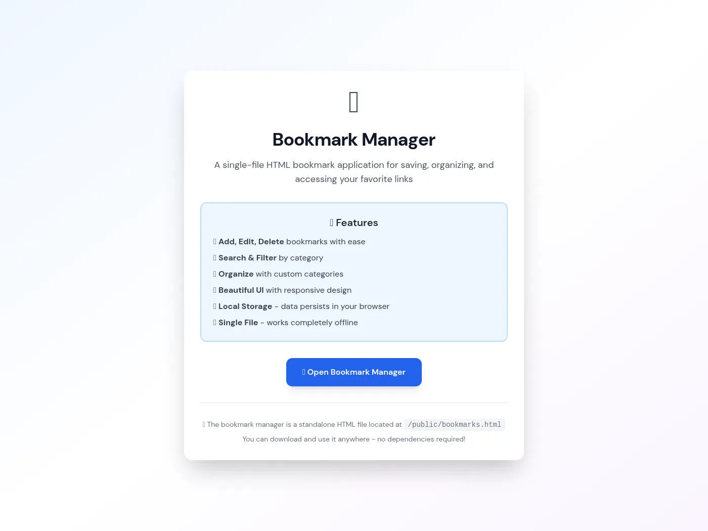 Simple HTML Bookmark Manager