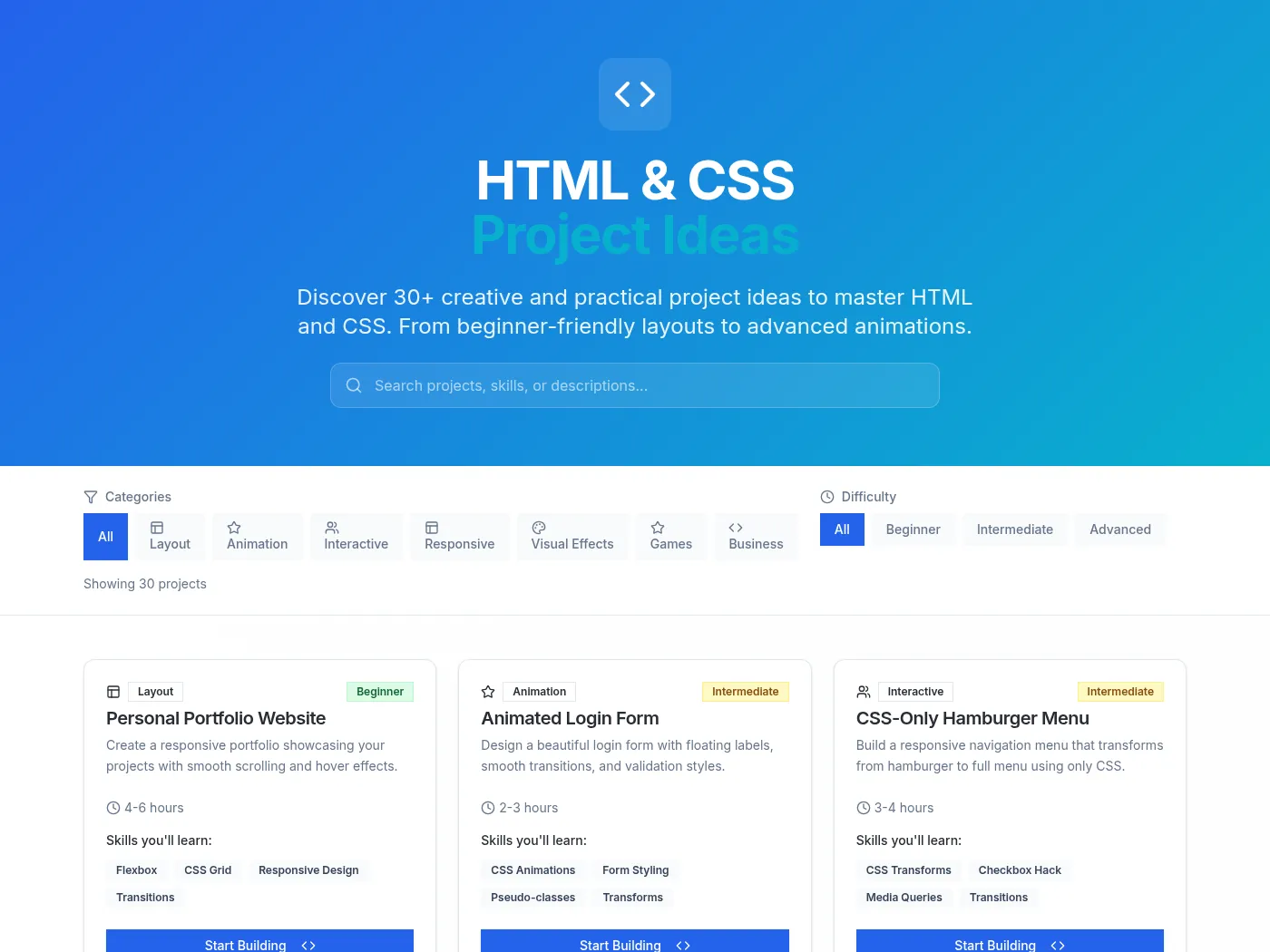 Creative HTML & CSS Project Ideas List