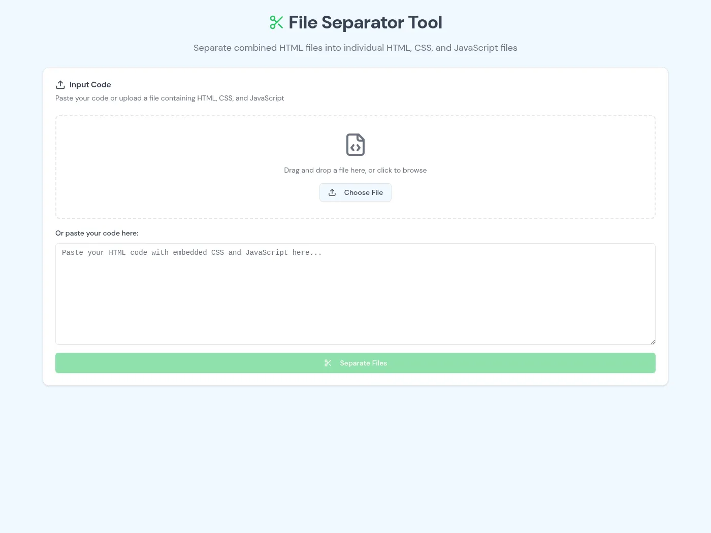 HTML, JavaScript, and CSS File Separator Tool