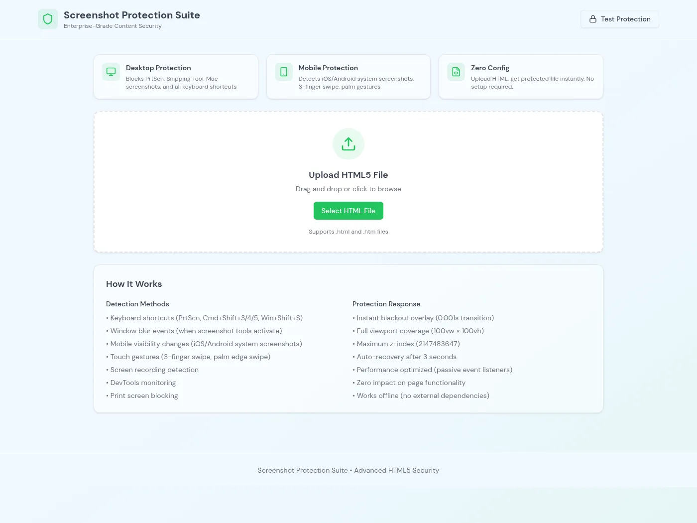 HTML5 Screenshot Protection Web App