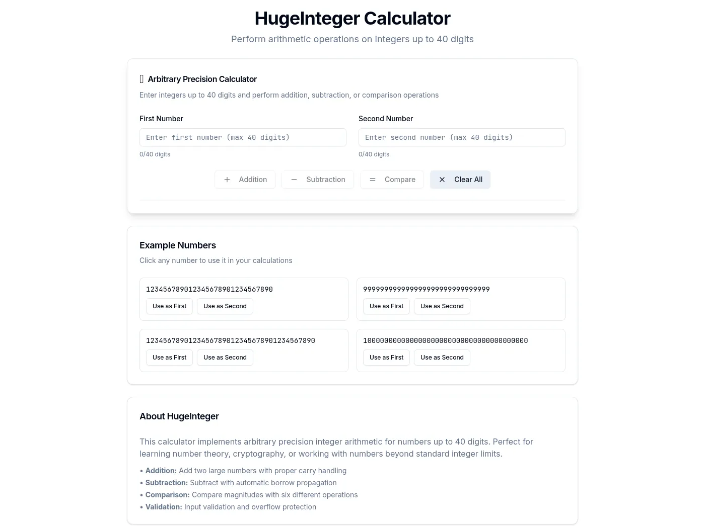 HugeInteger – Arbitrary Precision Integer Class in Java