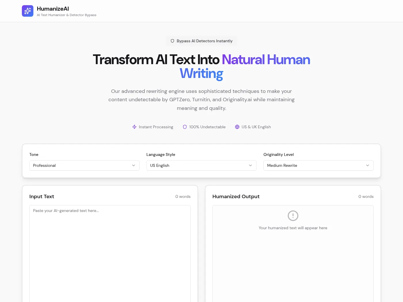HumanizeAI: Instant AI Text Humanizer & Detector Bypass Tool