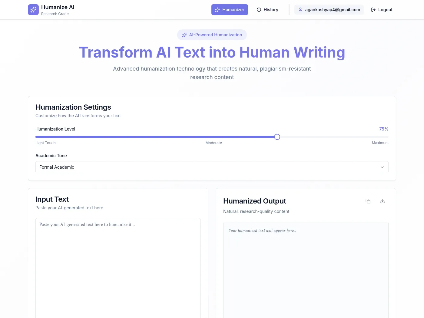 Humanized AI Text Generator for Research