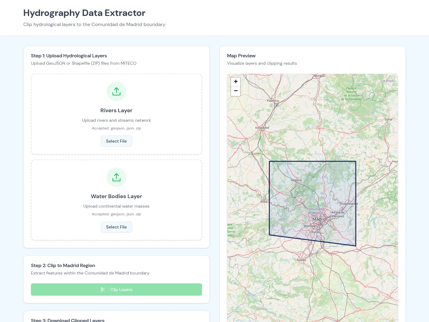 Hydrography Data Extractor for Madrid Region