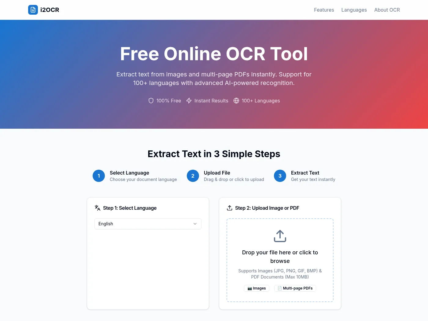 i2OCR Web Clone - Free Online OCR Tool