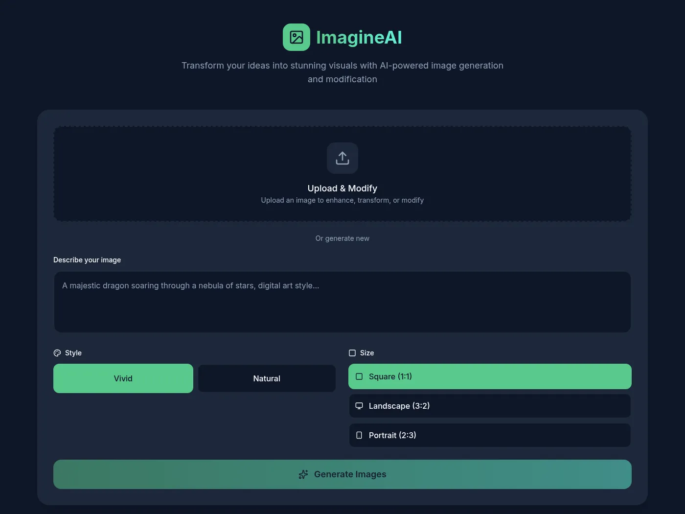 ImagineAI: Instant Image Generator Website