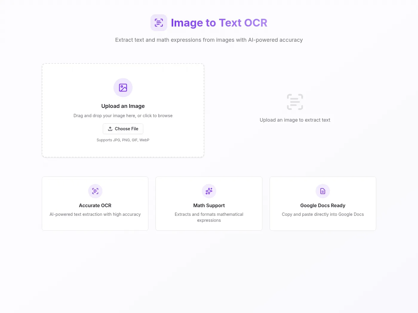 Image to Copyable Text & Math OCR Tool