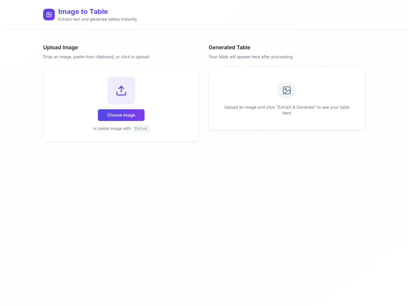 Image-to-Text Table Converter UI