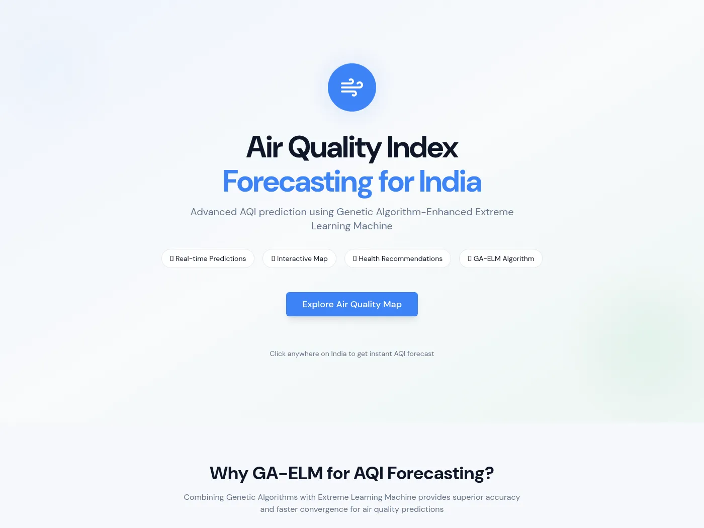 Air Quality Forecasting Map for India using Genetic Algorithm-Enhanced Extreme Learning Machine