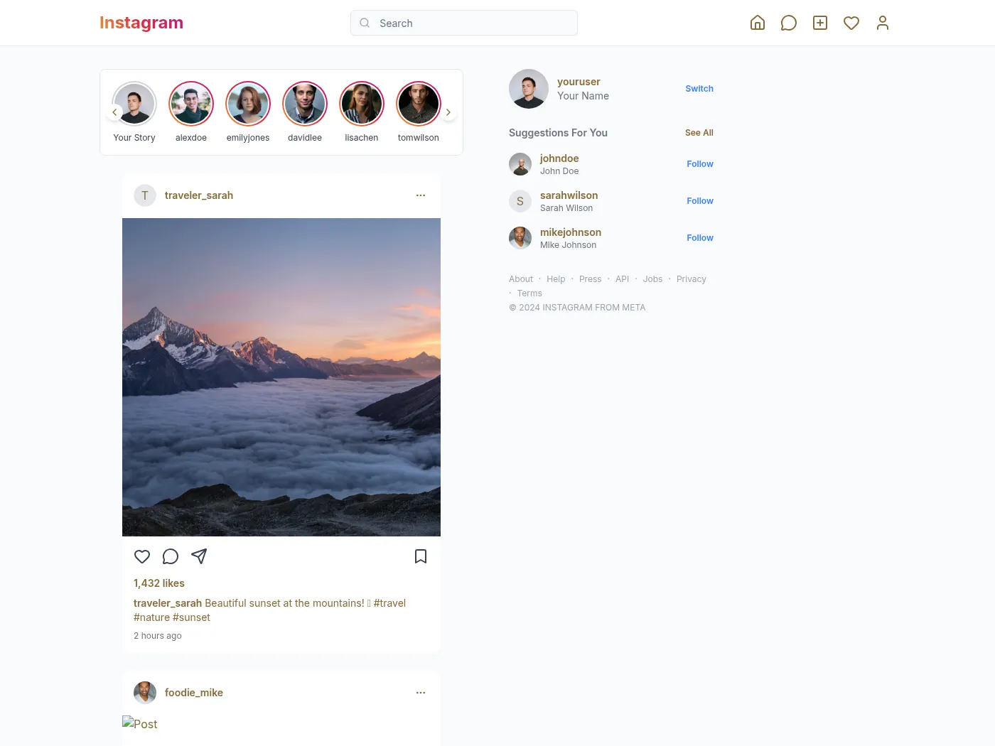 Instagram Clone with PHP Backend