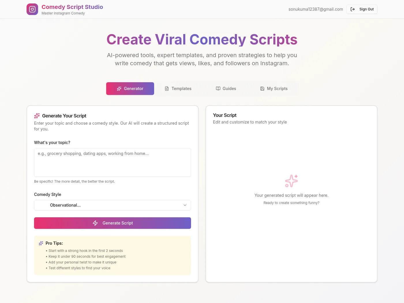 Instagram Comedy Script Generator and Guide