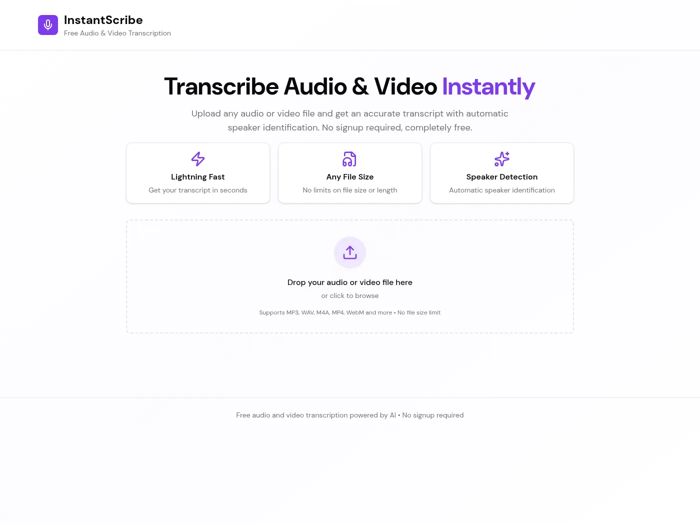 Instant Video & Audio Transcriber Website