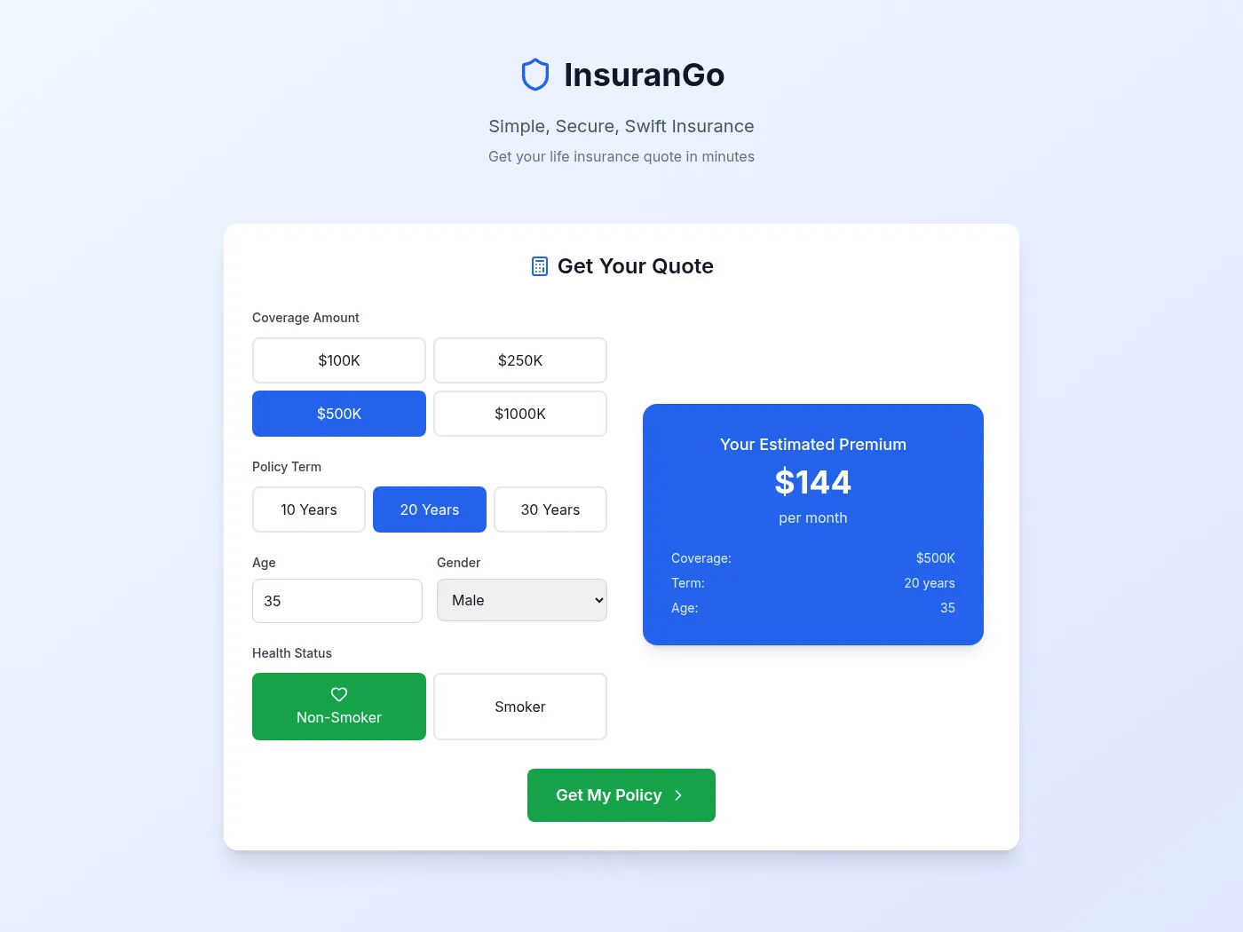 InsuranGo: Modern Proof-of-Concept for a Single-File React Insurance App