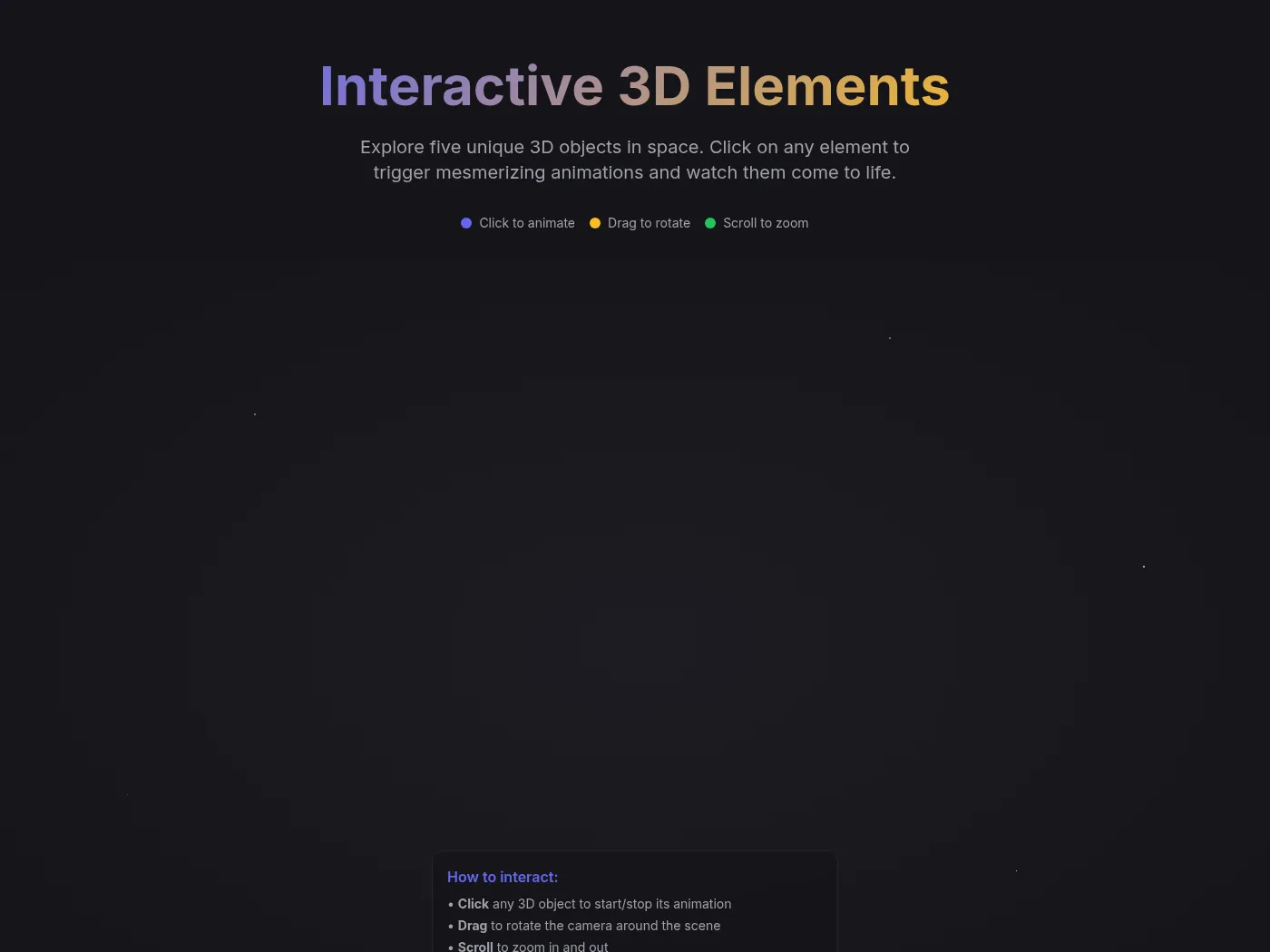 Interactive 3D Elements Showcase Website