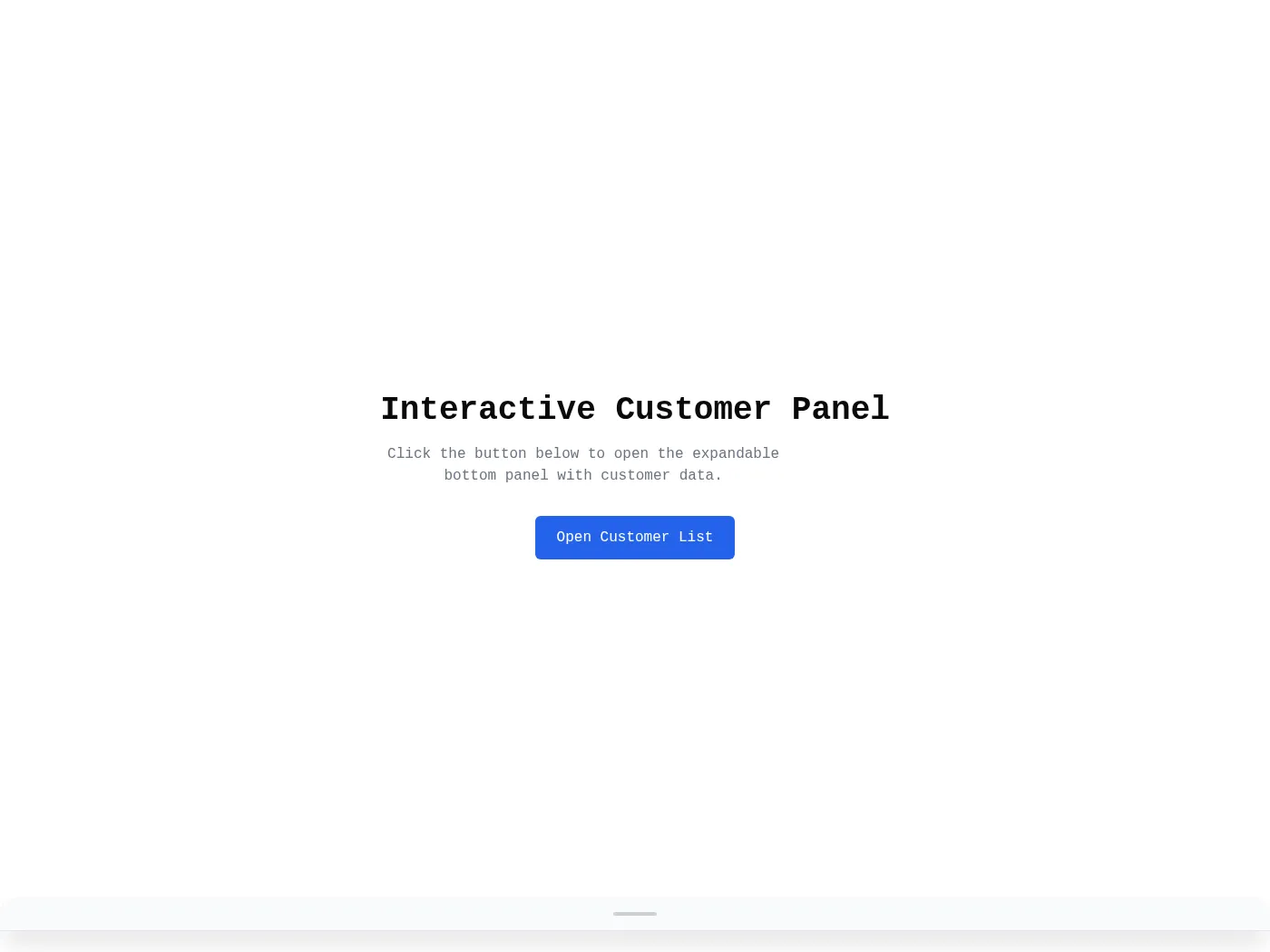 Interactive Customer List Bottom Panel Demo