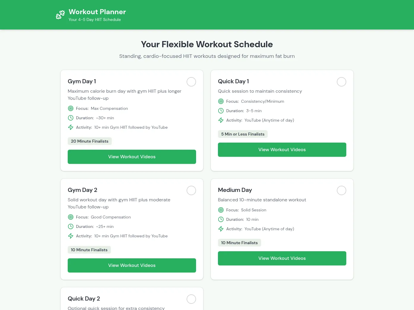 Interactive Home Screen Workout Planner for iPad