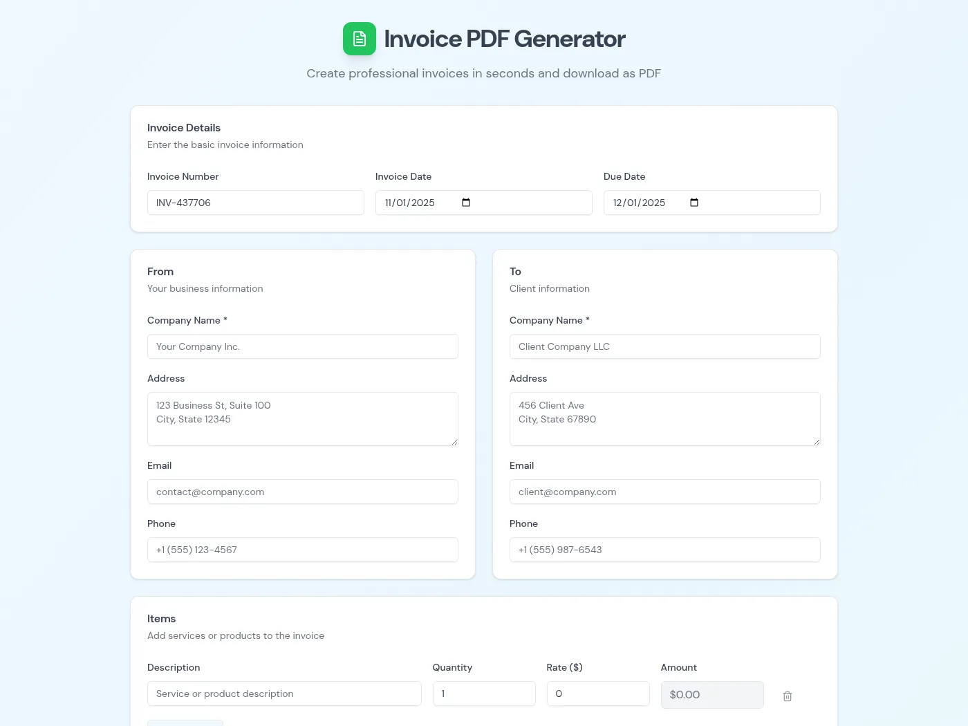 Invoice PDF Generator