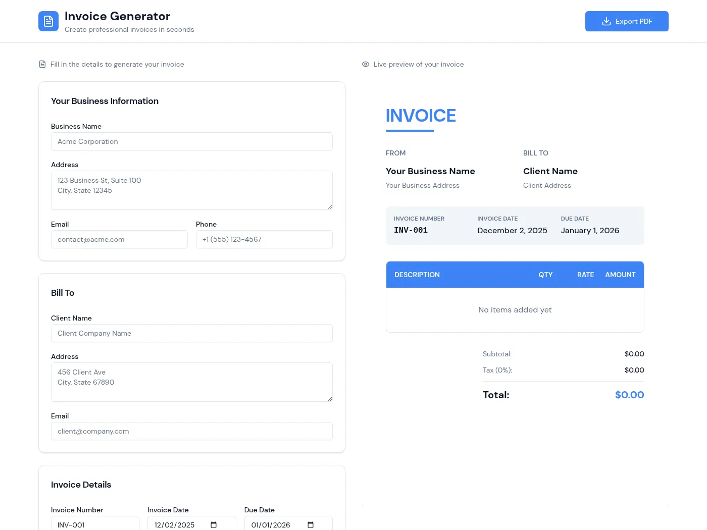 Invoice PDF Generator
