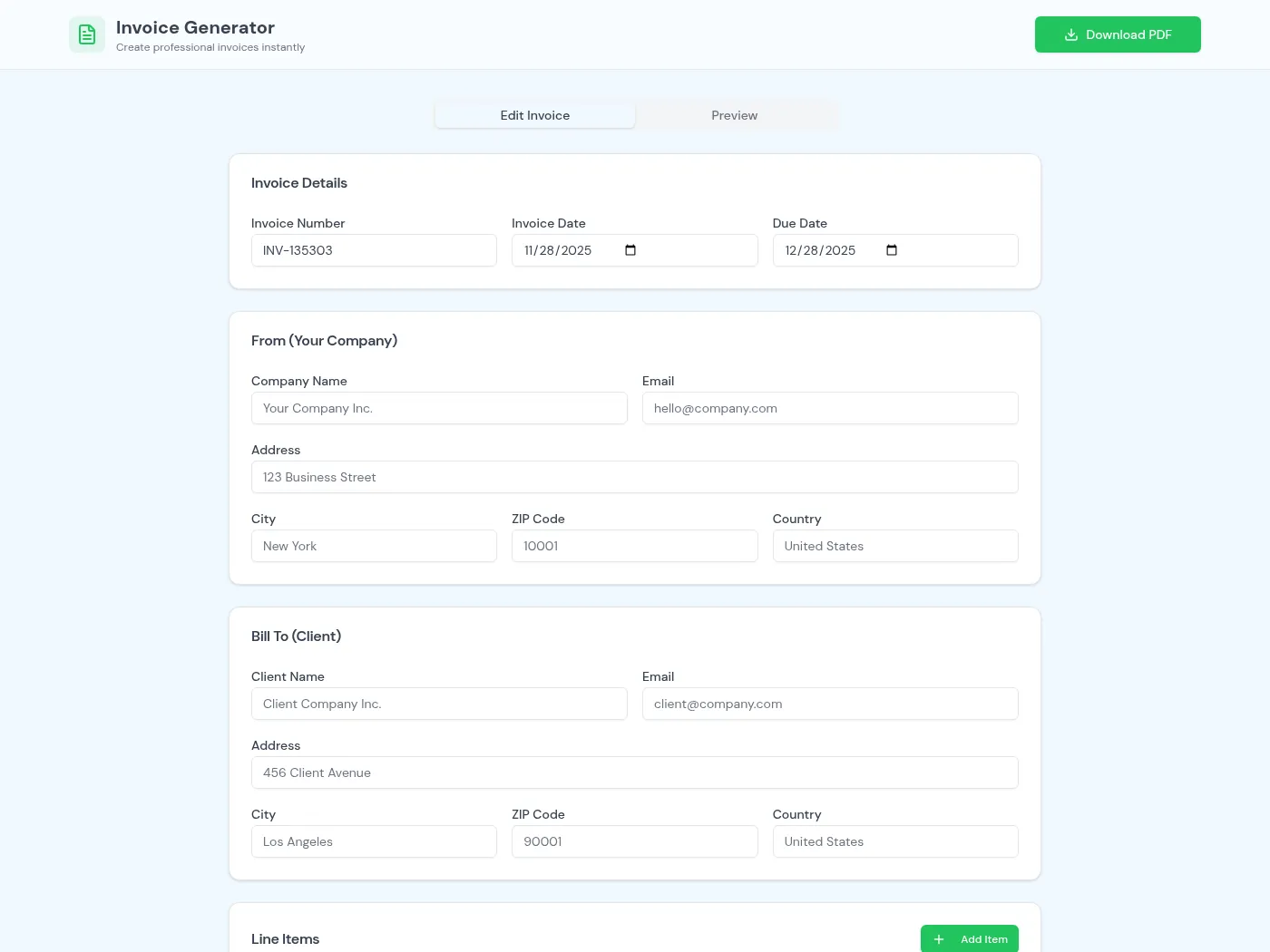 React Invoice PDF Generator