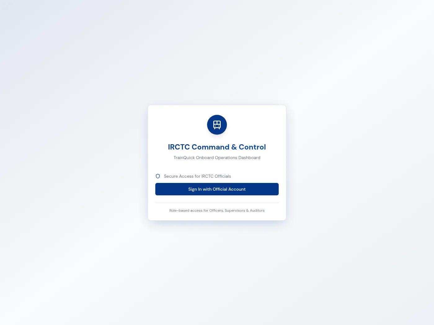 IRCTC Command & Control Dashboard for TrainQuick Onboard Operations