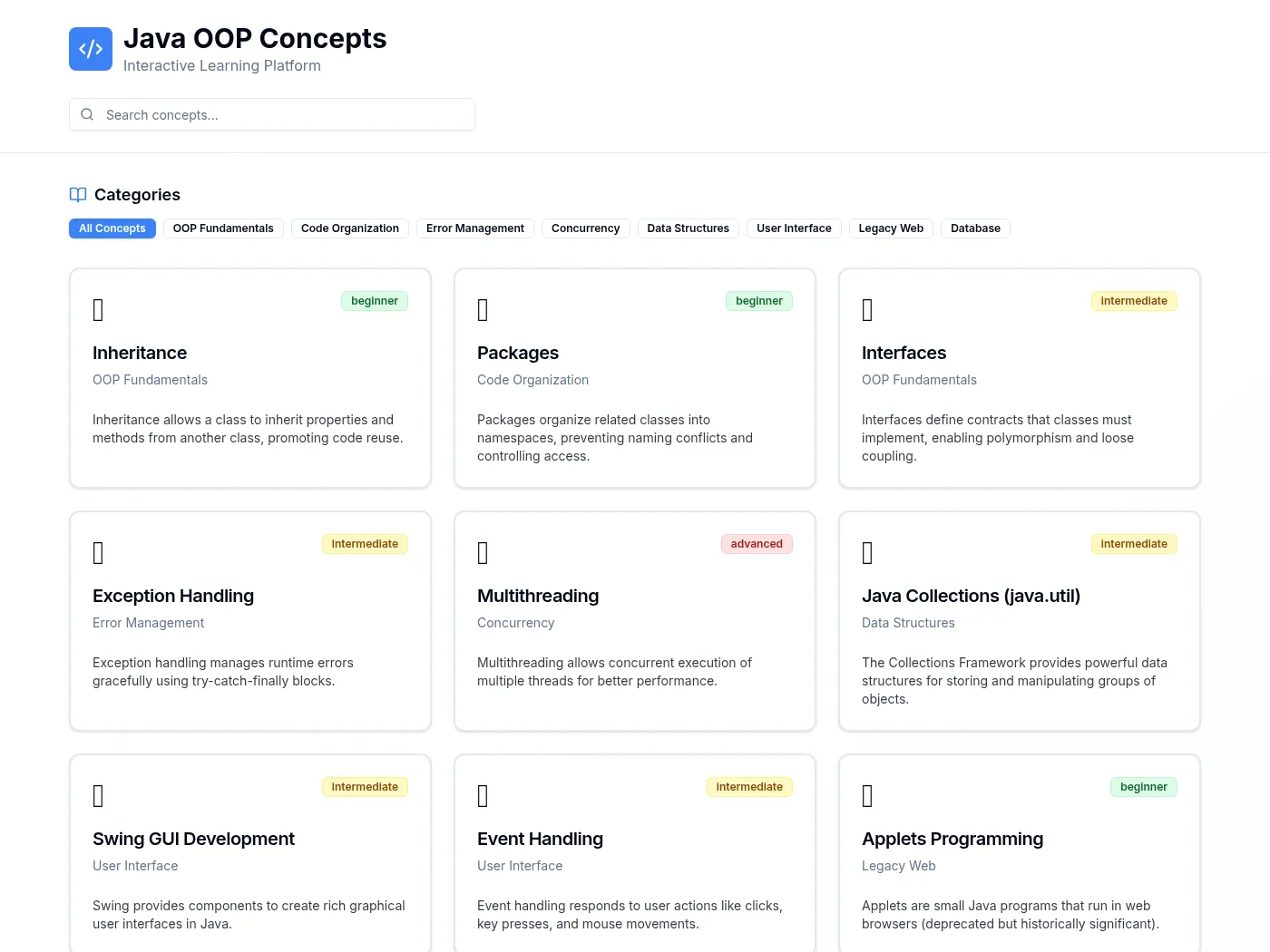 Java OOP Concepts Demo App