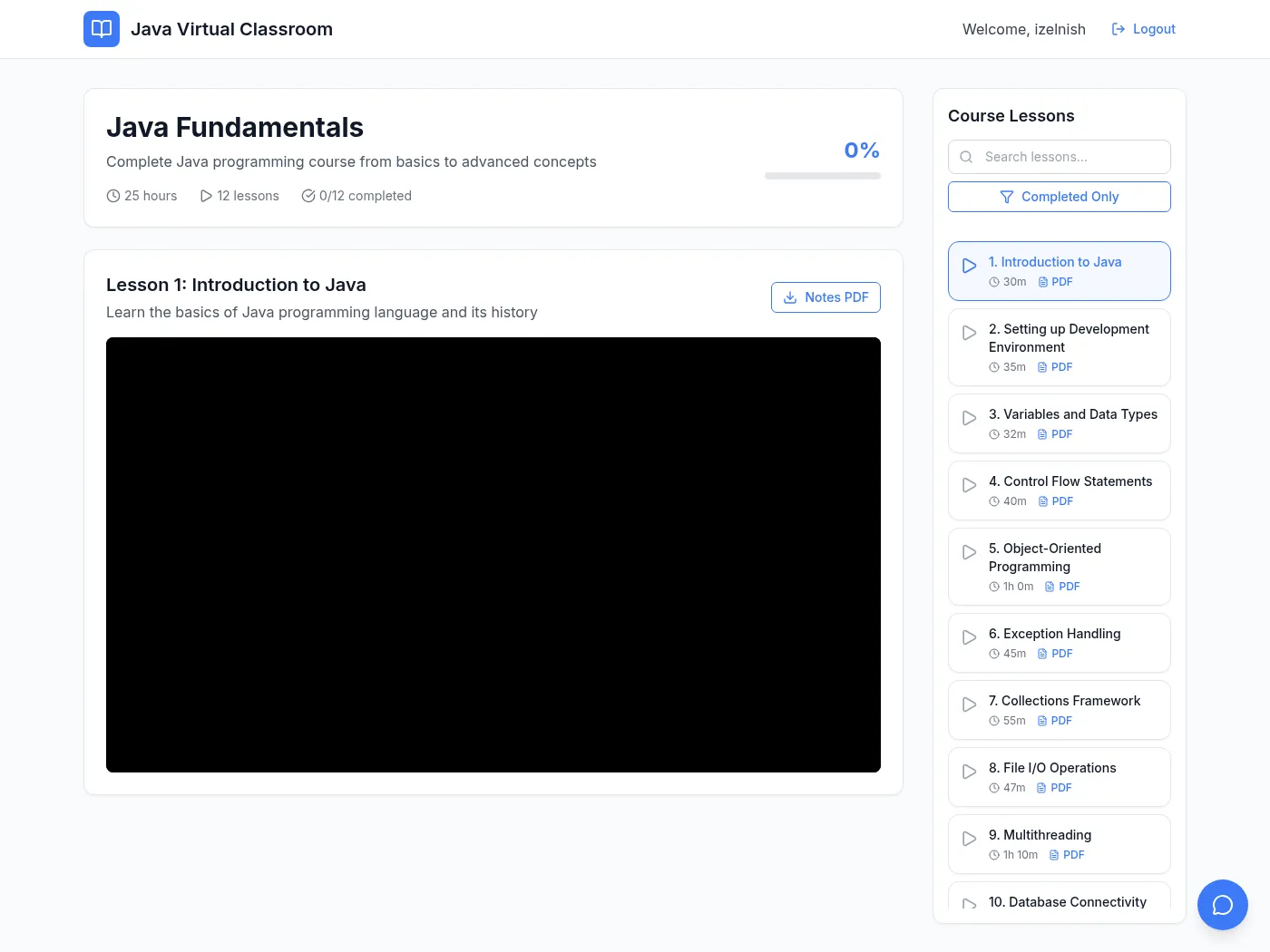 Java Virtual Classroom Platform