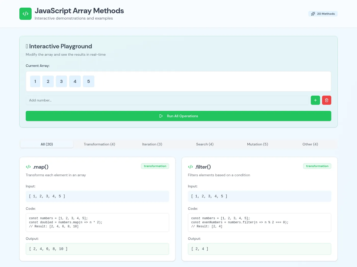 JavaScript Array Manipulation Demo Page