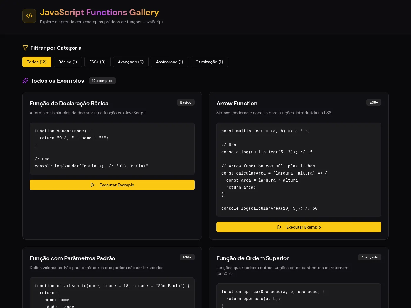 JavaScript Functions Examples Gallery