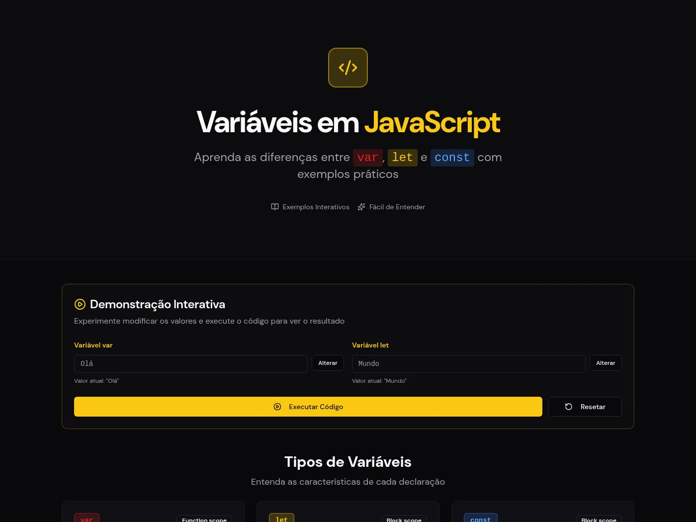 JavaScript Variables Examples Showcase