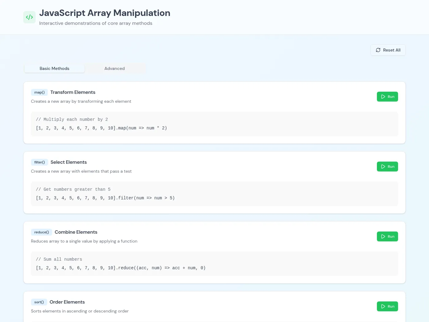 JavaScript Array Manipulation Demo Page