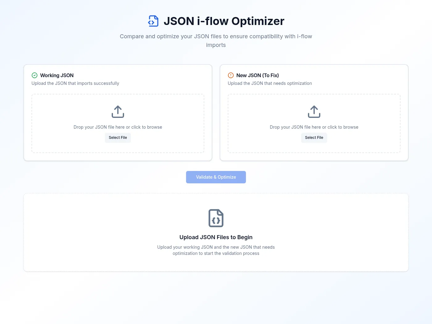 JSON Validator and Optimizer for i-flow Imports