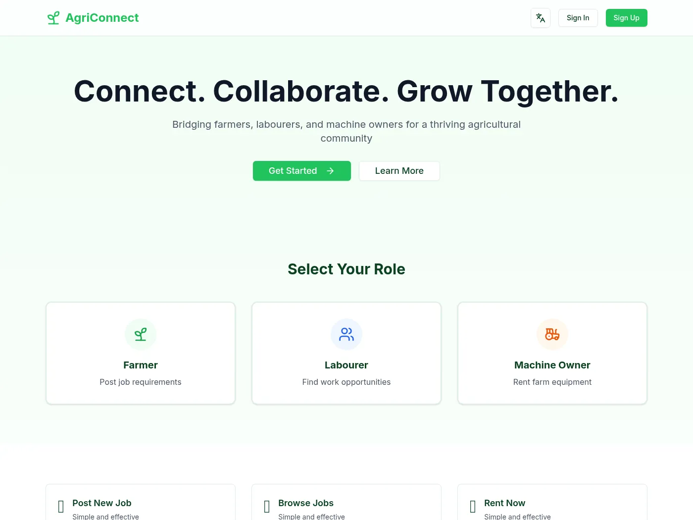 KrishiConnect: A Multilingual Platform Bridging Farmers, Labourers & Machine Owners