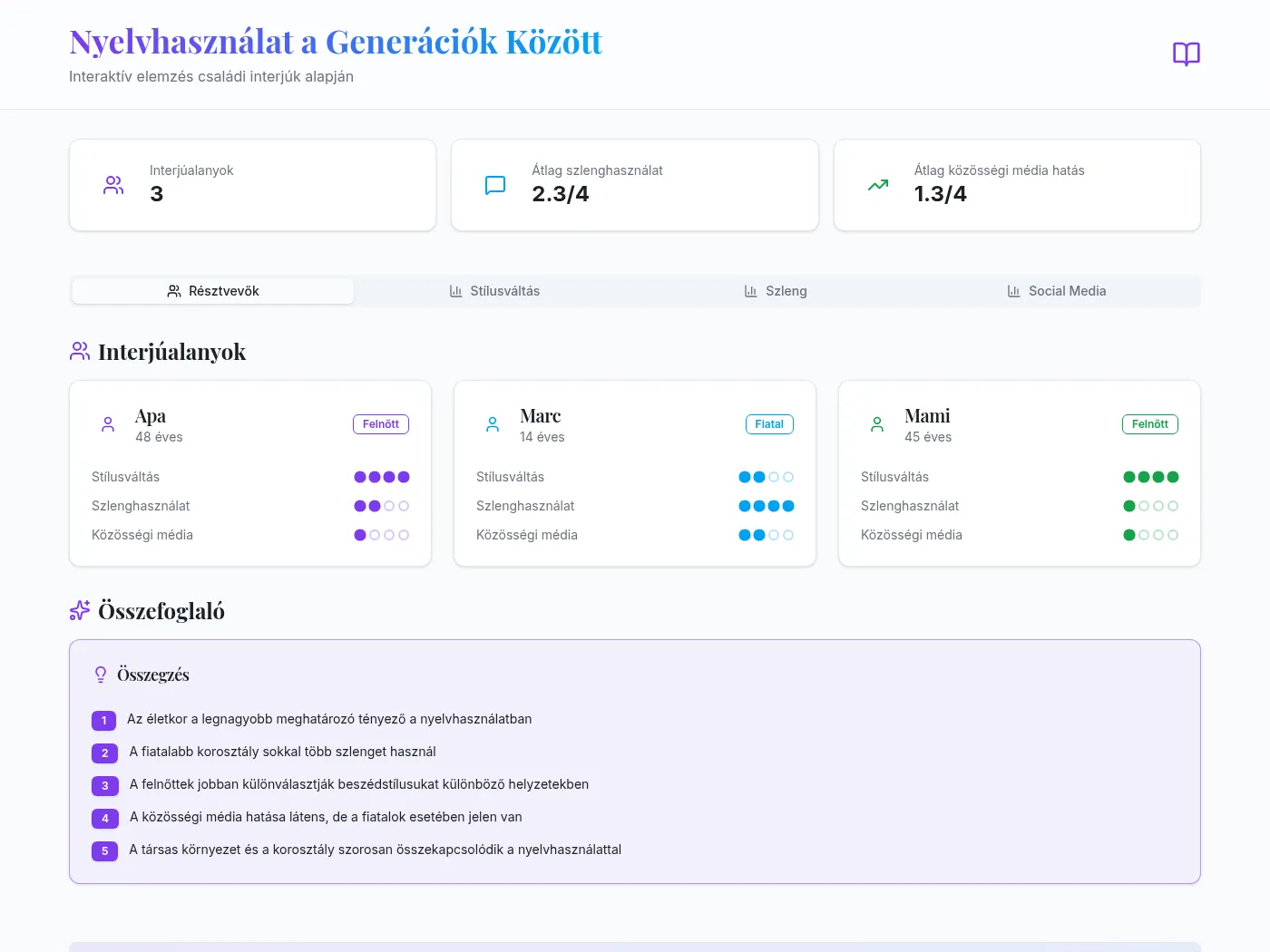 Language Usage Across Generations: An Interactive Interview Analysis