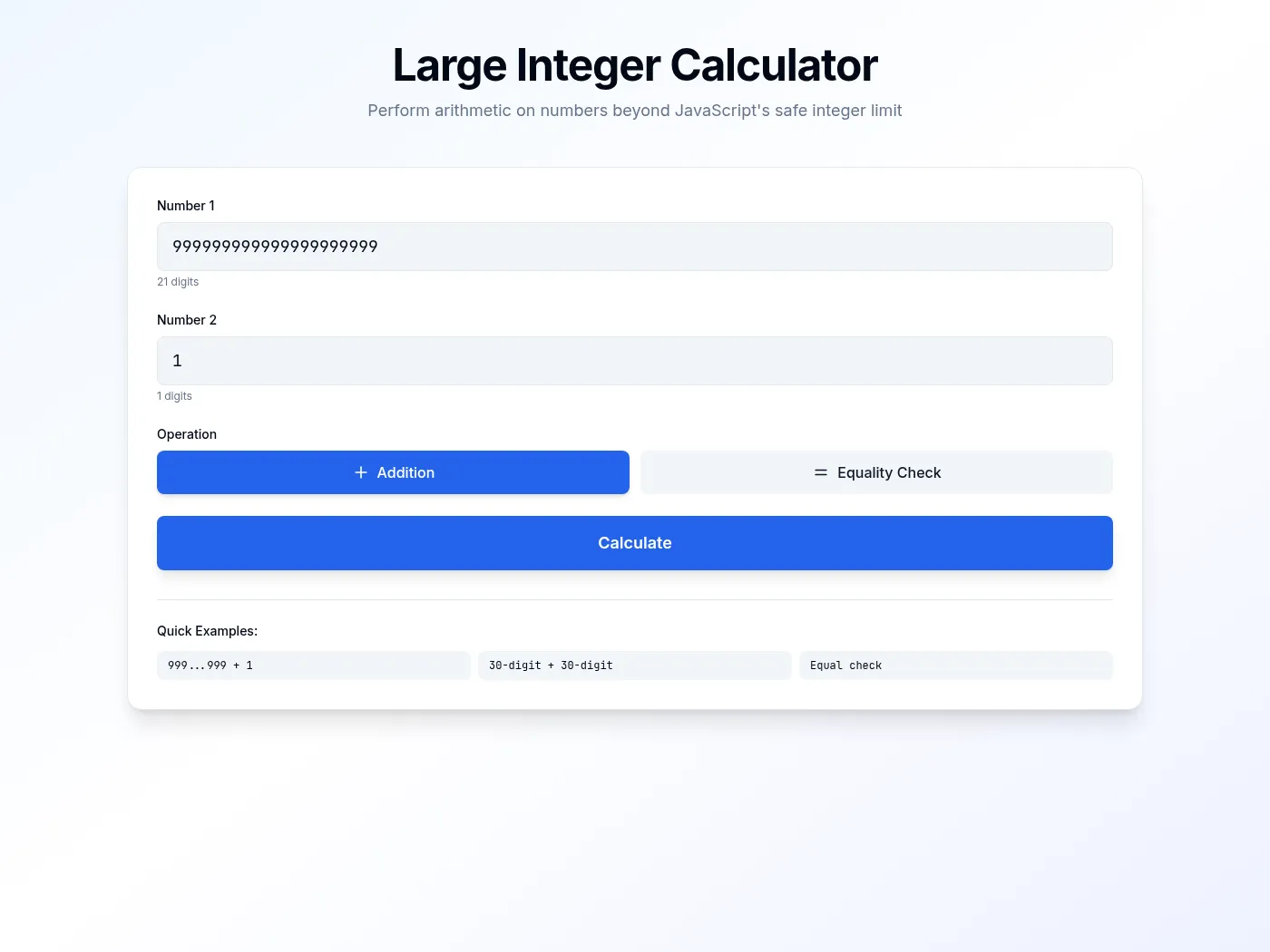 Large Integer Arithmetic Visualizer