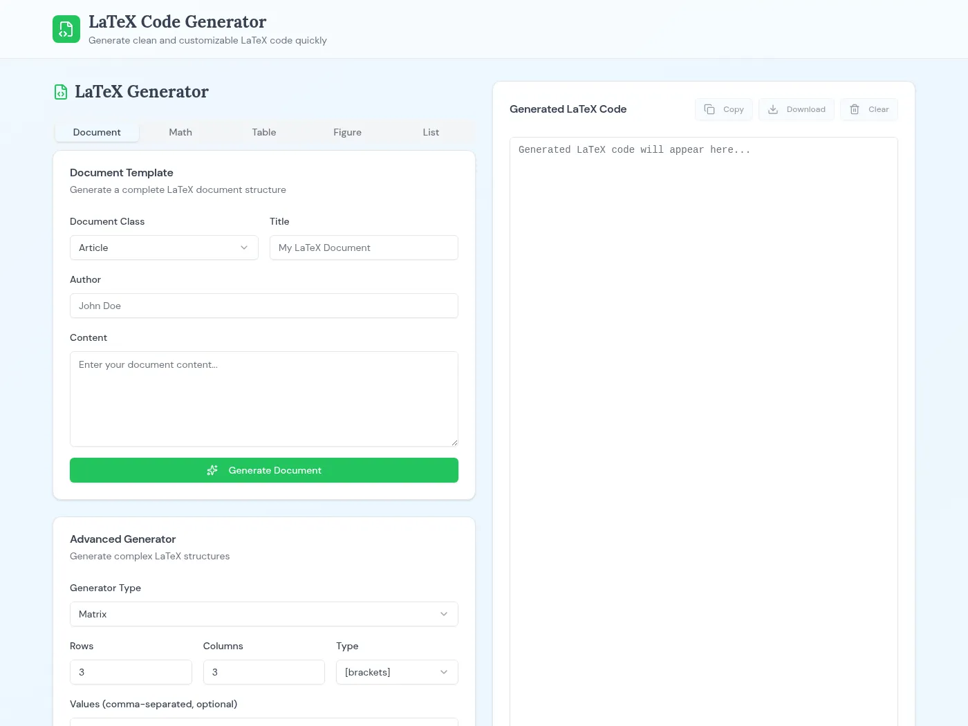 LaTeX Code Generator