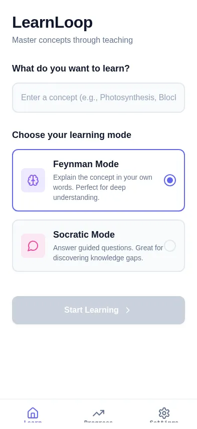 LearnLoop: Offline-First AI Learning App with Feynman & Socratic Modes
