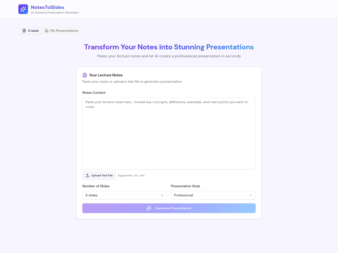 Lecture Notes to Presentation Generator