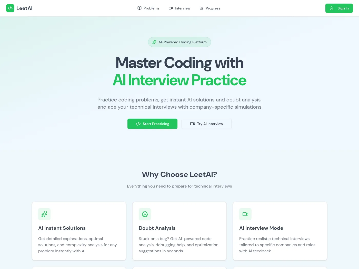 LeetAI: Next-Gen Coding Platform with AI Solve and Interview Modes