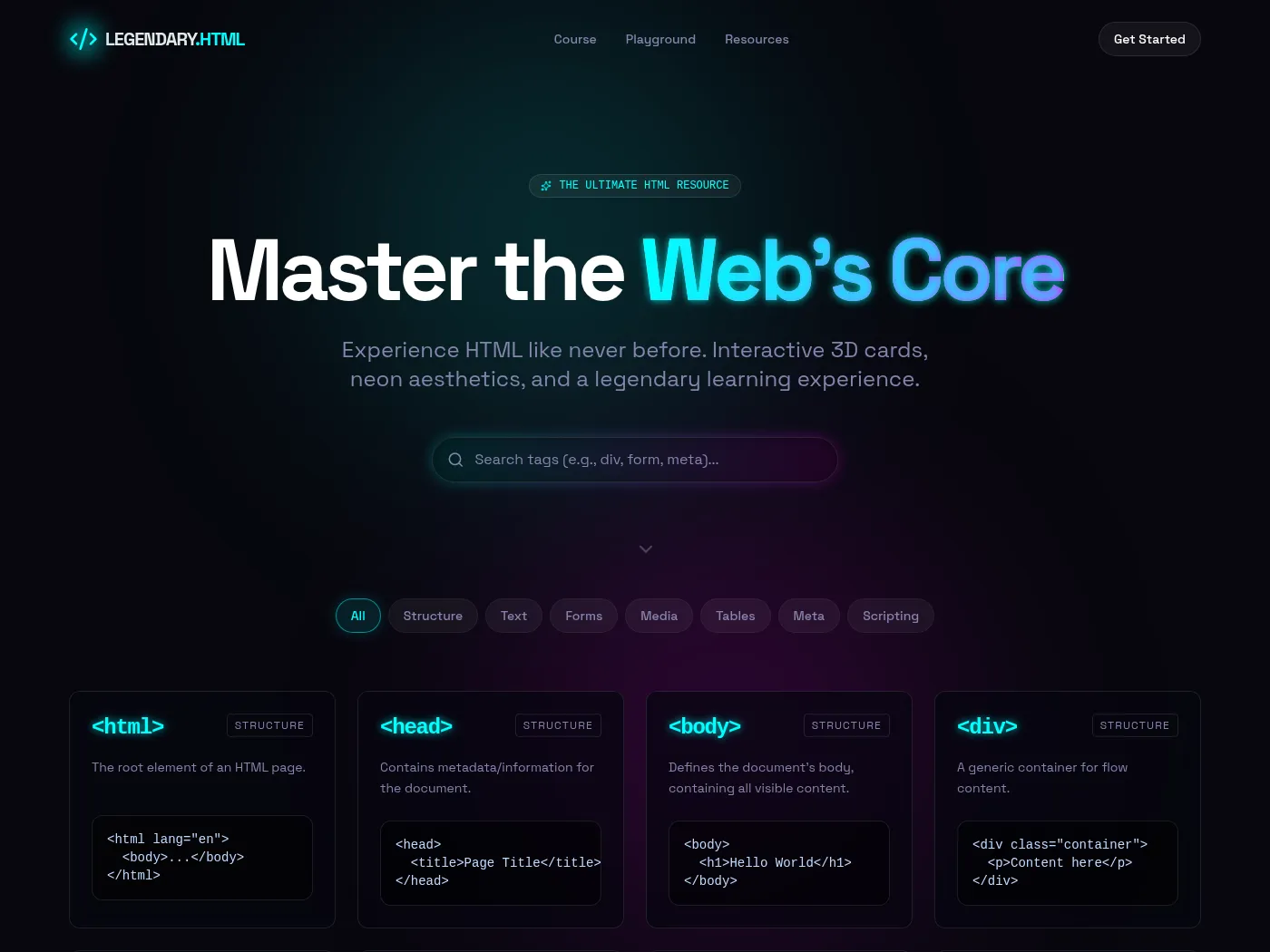 Legendary Futuristic HTML Course Website