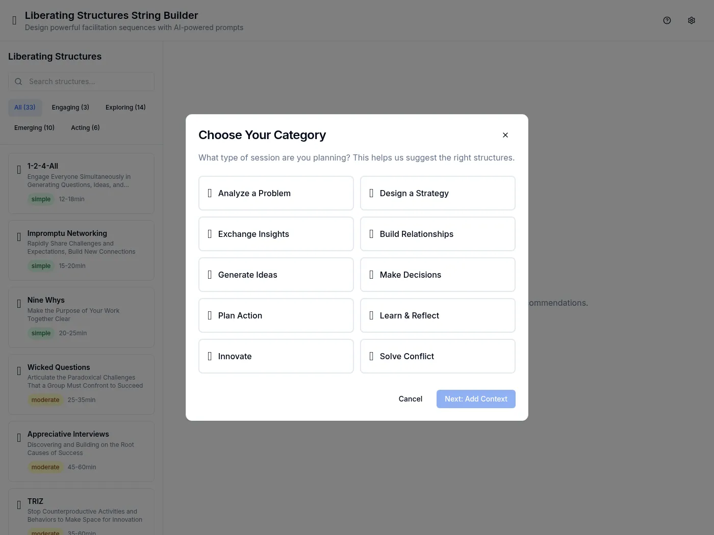 Liberating Structures String Builder with AI-Powered Prompts