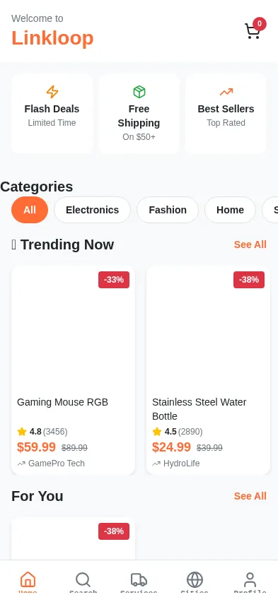 Linkloop: Smart E-Commerce & Property Marketplace Mobile App