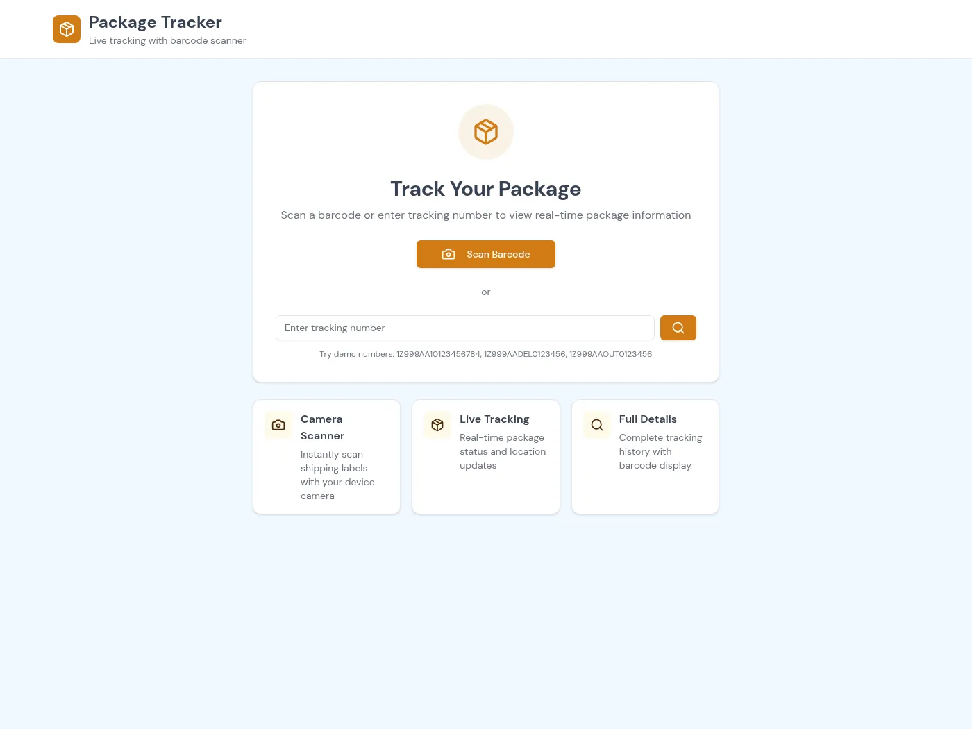 Live Package Tracking and Barcode Display App