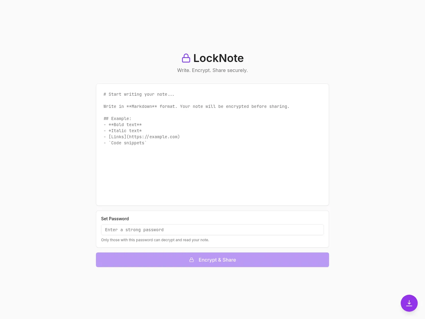 LockNote: Minimal Secure Markdown Sharing Web App
