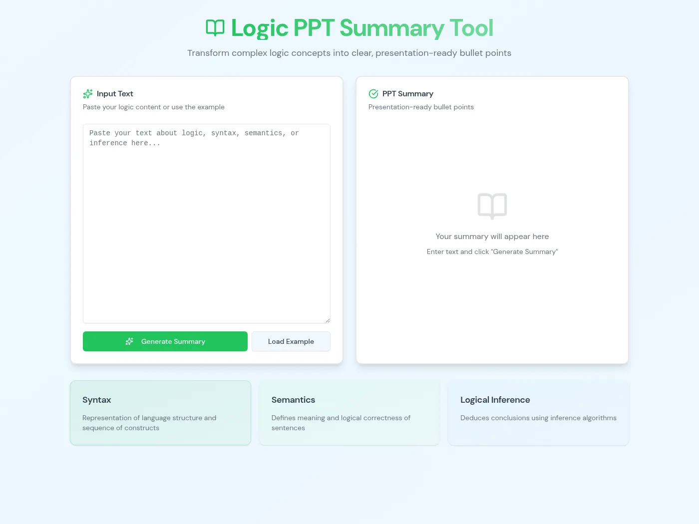 Essentials of Logic: Syntax, Semantics, and Inference — A PPT Summary Tool