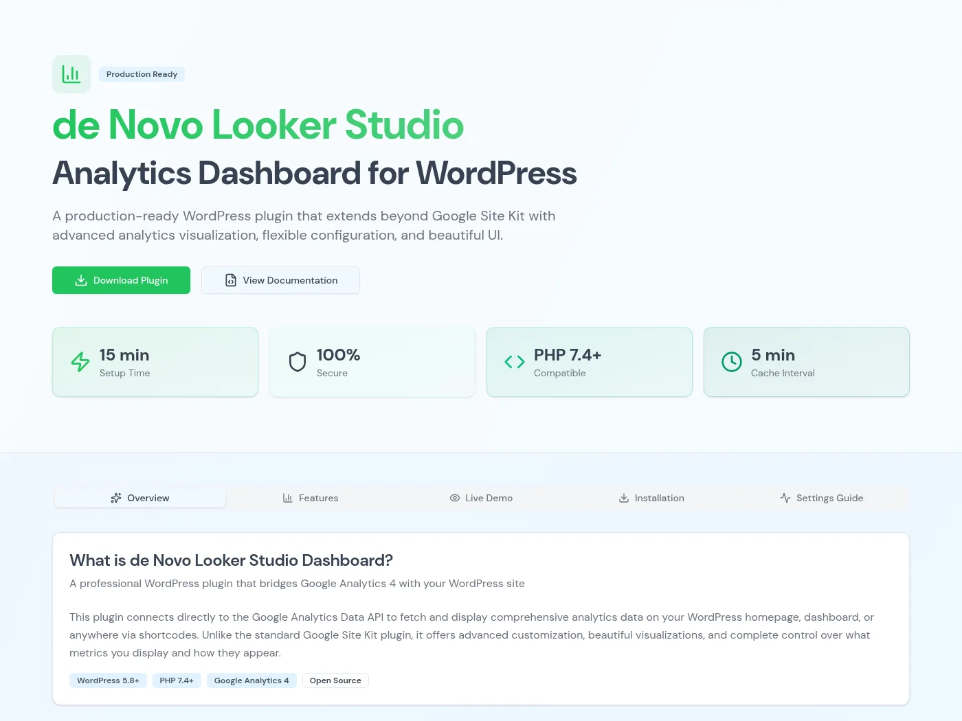 de Novo Custom Looker Studio Analytics Dashboard Widget for WordPress
