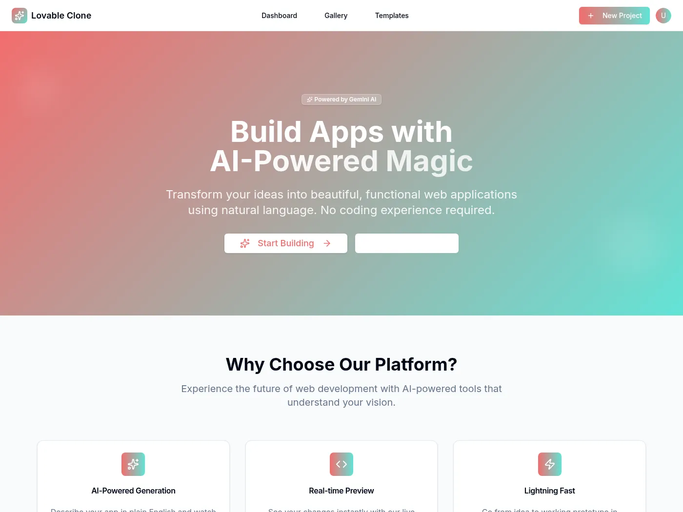 Lovable Clone with Gemini API Integration