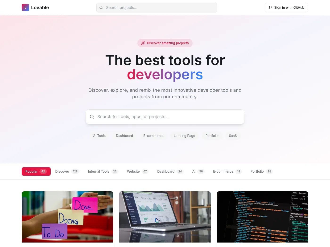 Lovable.dev Clone – Curated Tools Directory for Developers