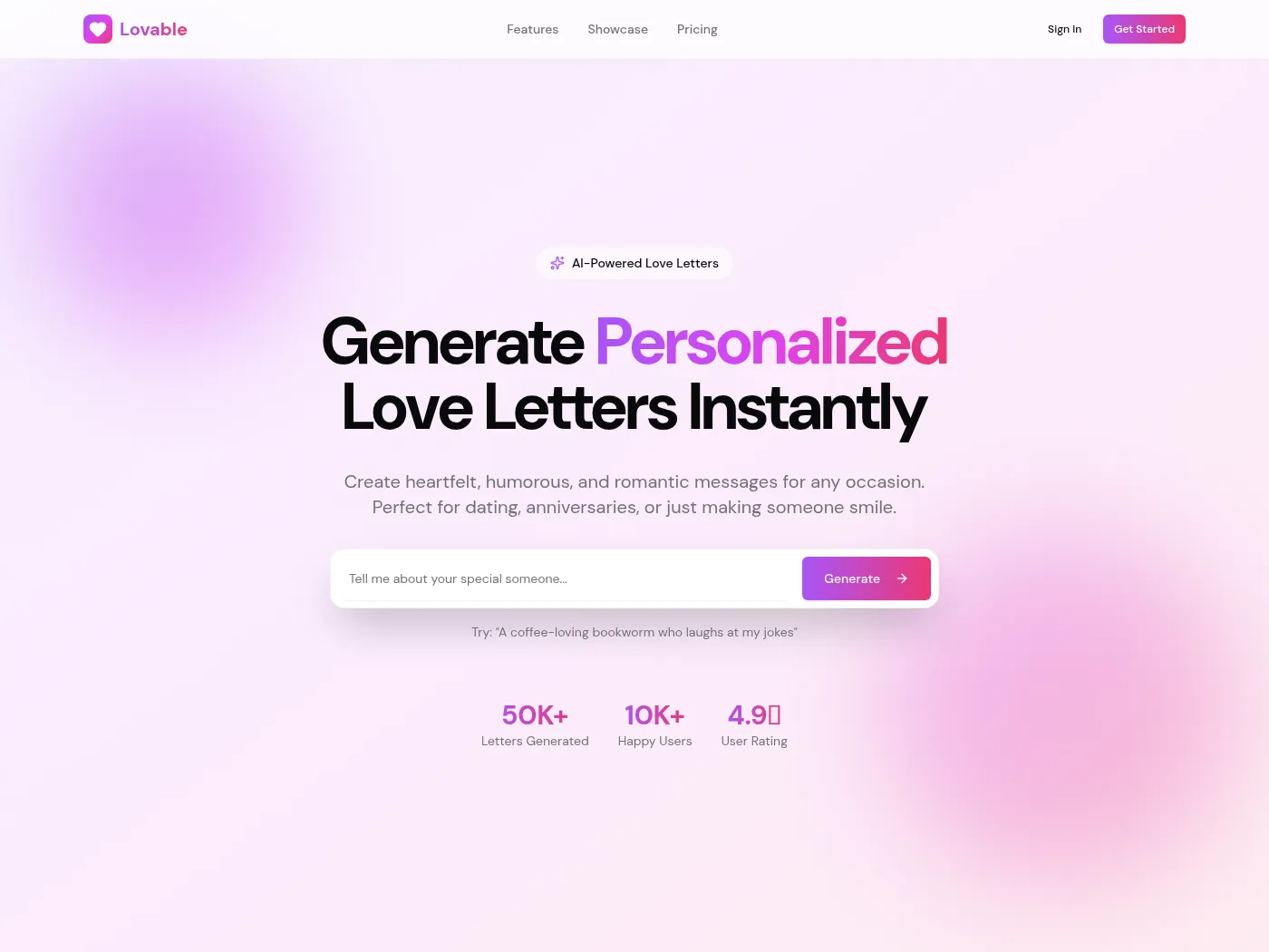 Lovable.dev Clone – Personalized AI Love Letters Generator